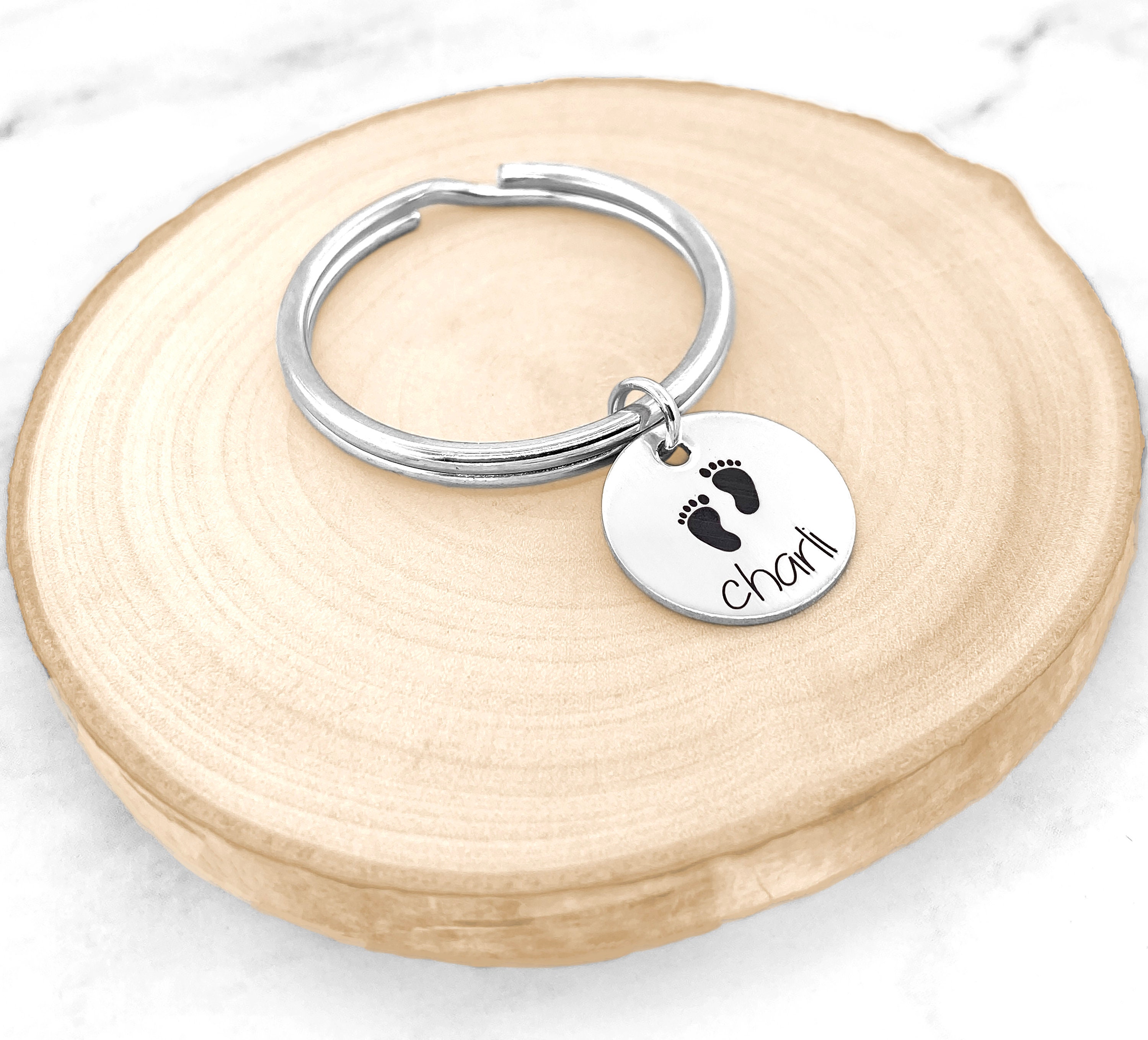 New Baby Keychain, Baby Name Keychain, Key Chain for New Mom, Baby Feet ...