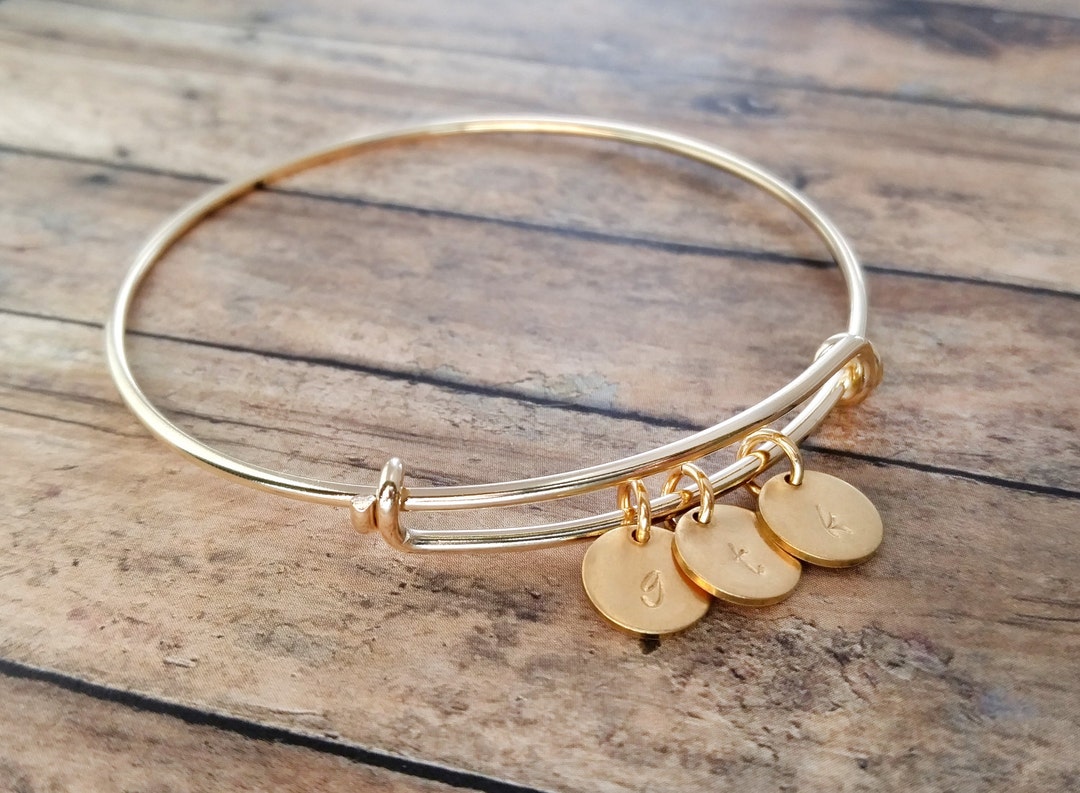 Gold Initial Bangle: Personalized Letter Disc Bracelet - Etsy