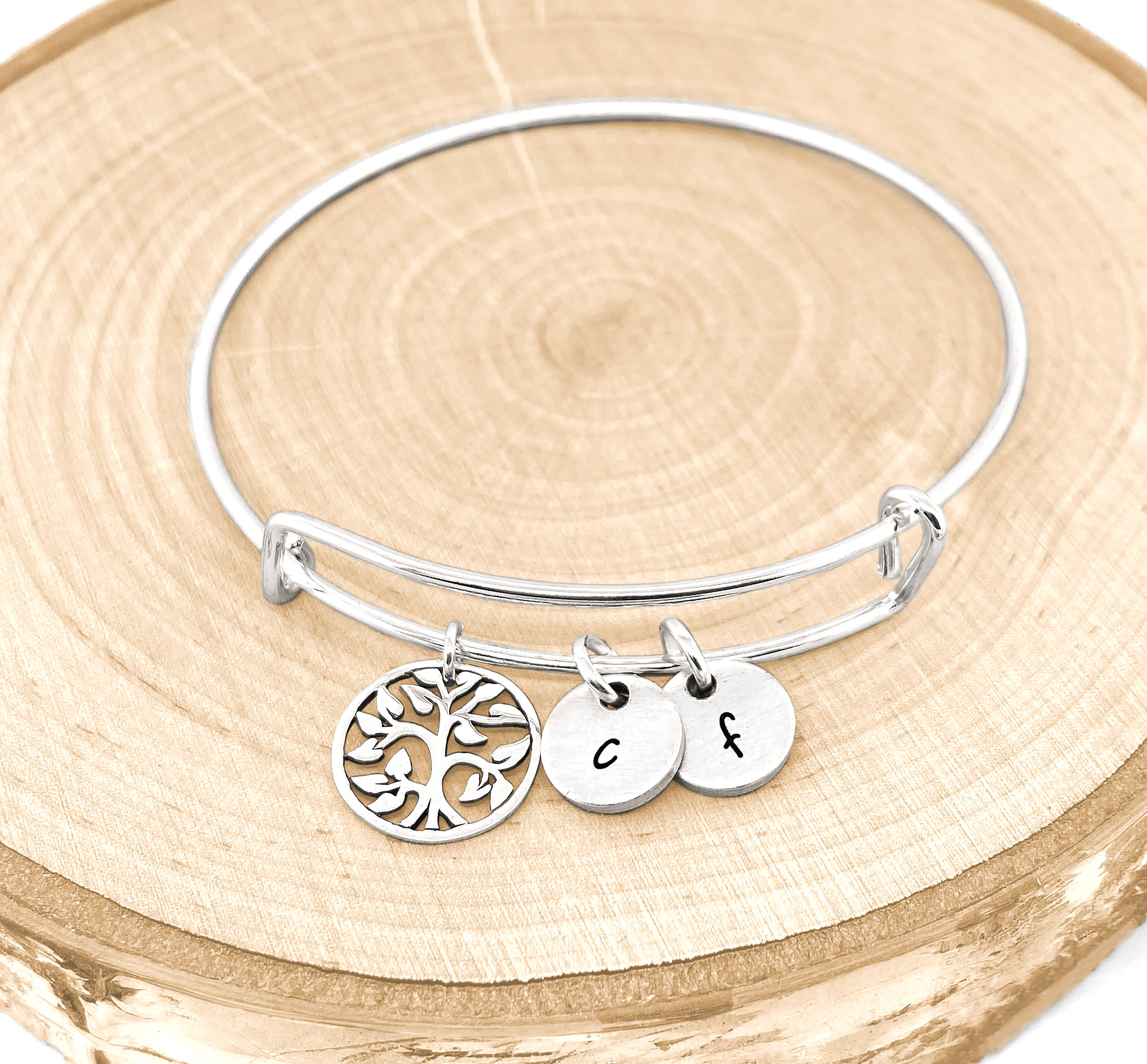 Personalized Family Tree Bangle Bracelet: Initial Jewelry - Etsy