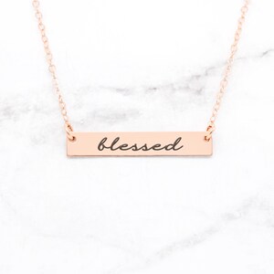 Gold Blessed Necklace, Gold Blessed Bar Necklace, Gold Personalized Bar ...