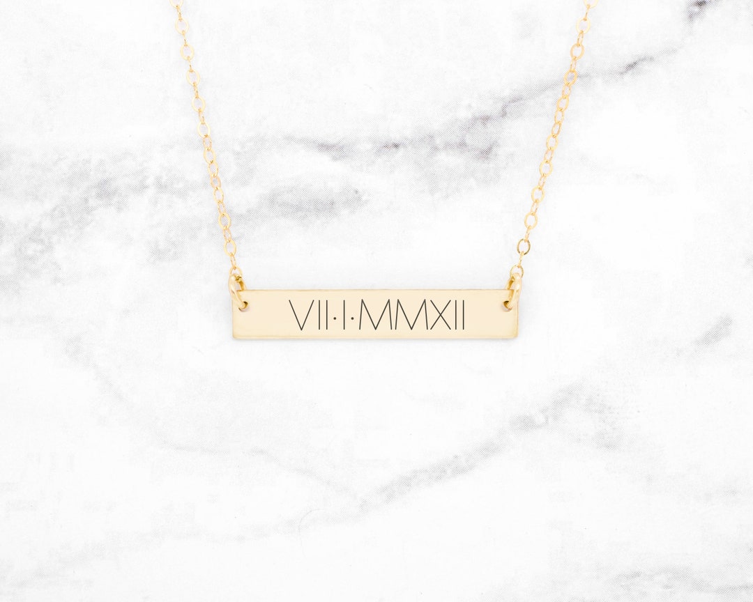 Roman Numeral Necklace, Roman Numeral Bar, Date Bar Necklace, Date ...