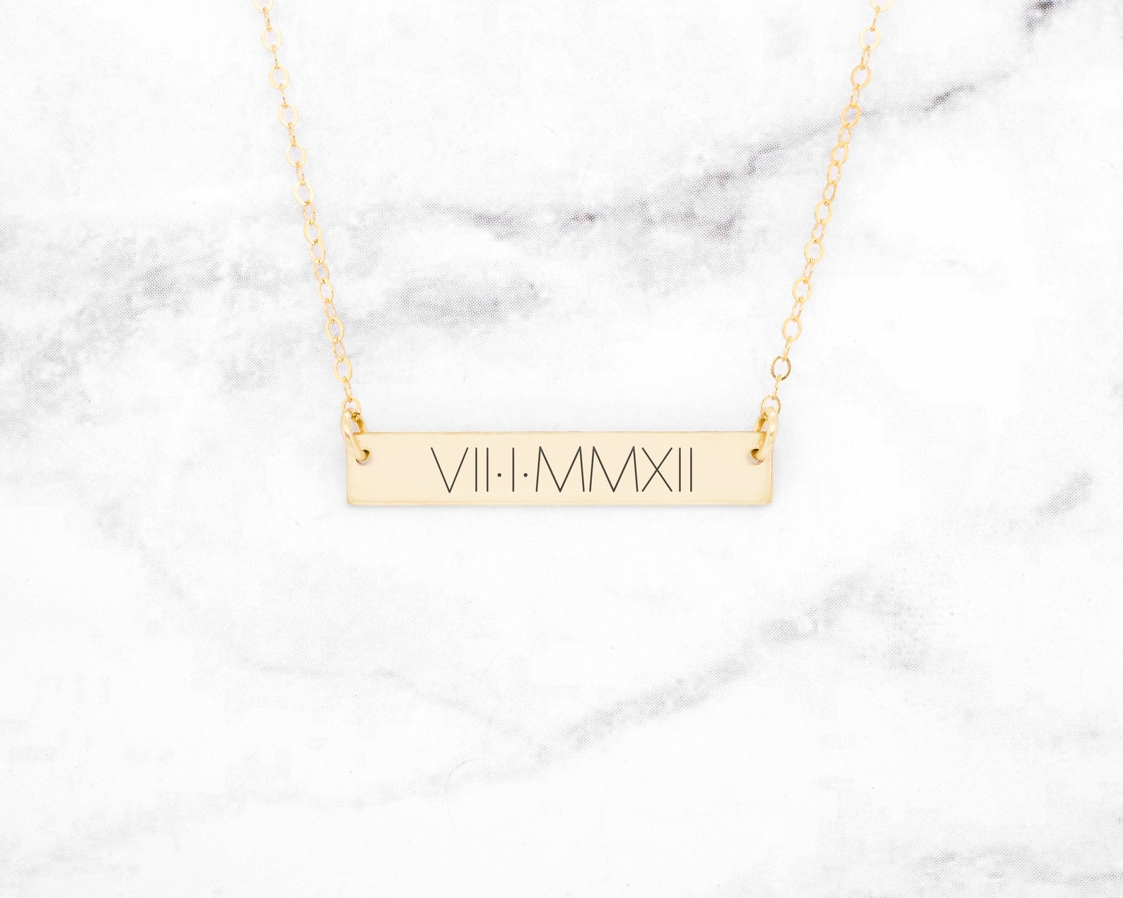 Roman Numeral Necklace Roman Numeral Bar Date Bar Necklace | Etsy