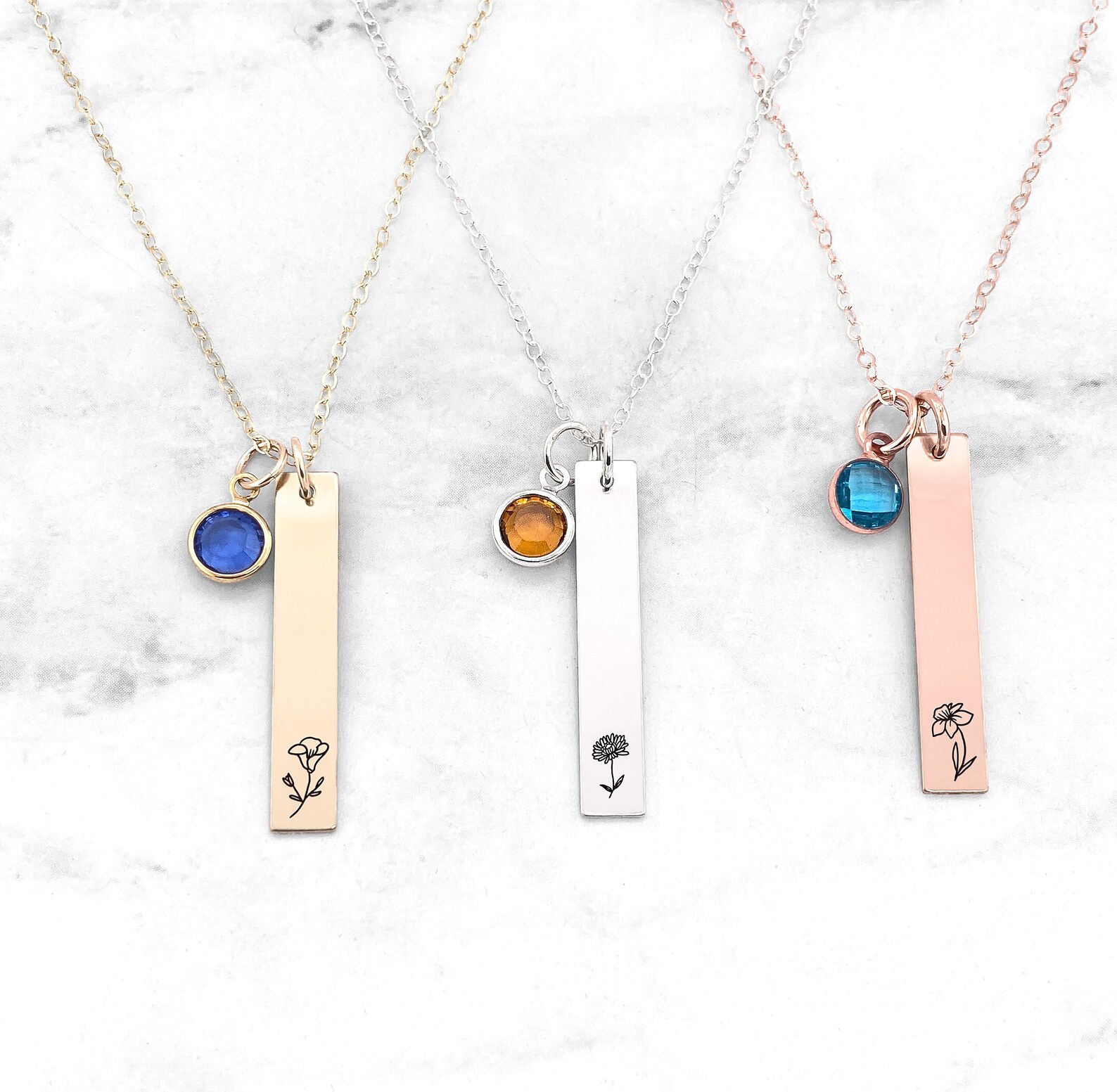 Birth Flower Necklace Birth Month Flower Necklace | Etsy