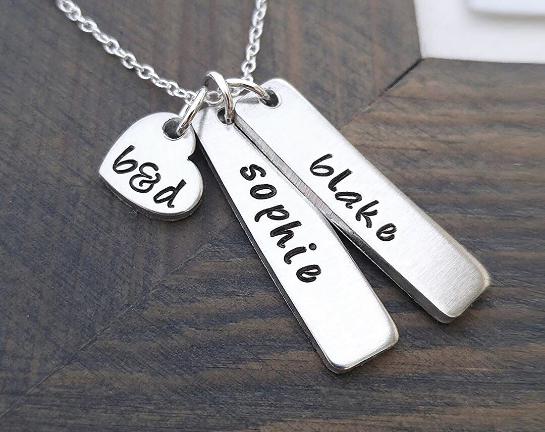 Hand Stamped Jewelry // Necklace With Kids Names and Parents Initials ...
