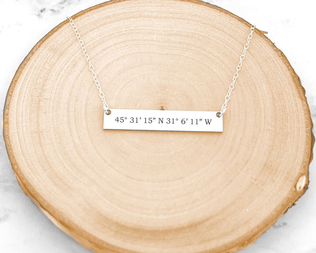 Location Necklace, GPS Coordinate Necklace, Coordinate Bar Necklace ...