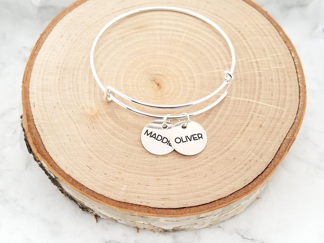 Personalized Bangle Bracelet, Silver Bangle Bracelet, Expandable Bangle ...