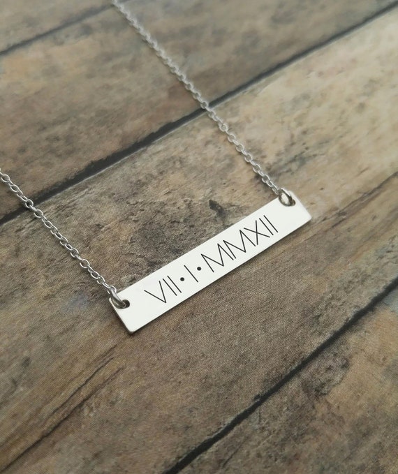 Roman Numeral Necklace Roman Numeral Bar Date Bar Necklace | Etsy
