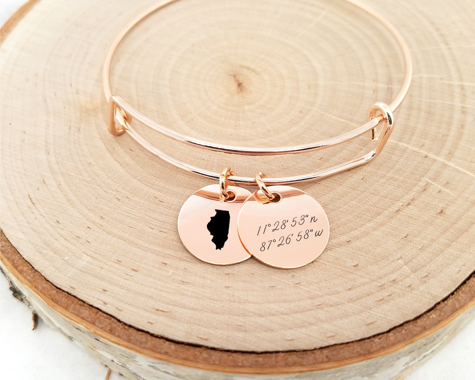 Personalized Silver Coordinate Bracelet Custom State Bangle | Etsy