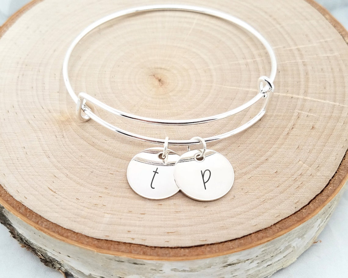 Personalized Sterling Silver Bangle Bracelet, Initial Bracelet ...