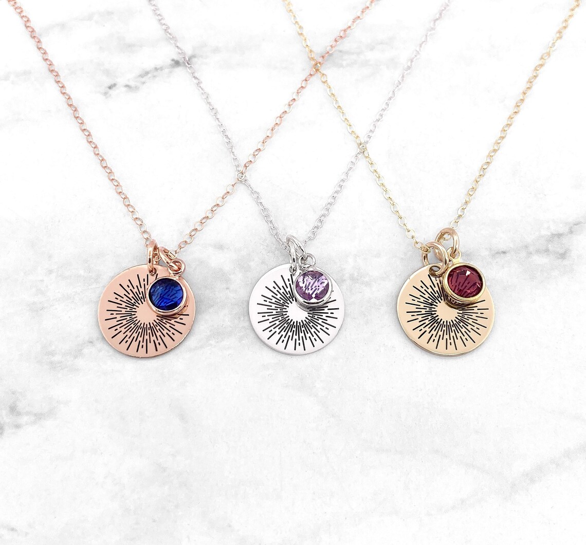 Sunburst Disc Necklace • Sunshine Birthstone Necklace • Birthstone ...