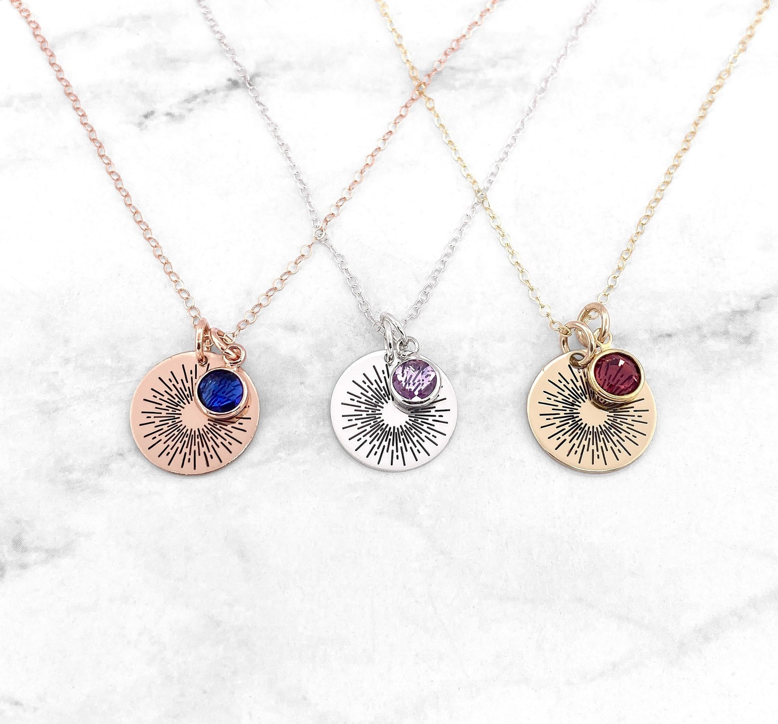 Sunburst Disc Necklace Sunshine Birthstone Necklace | Etsy