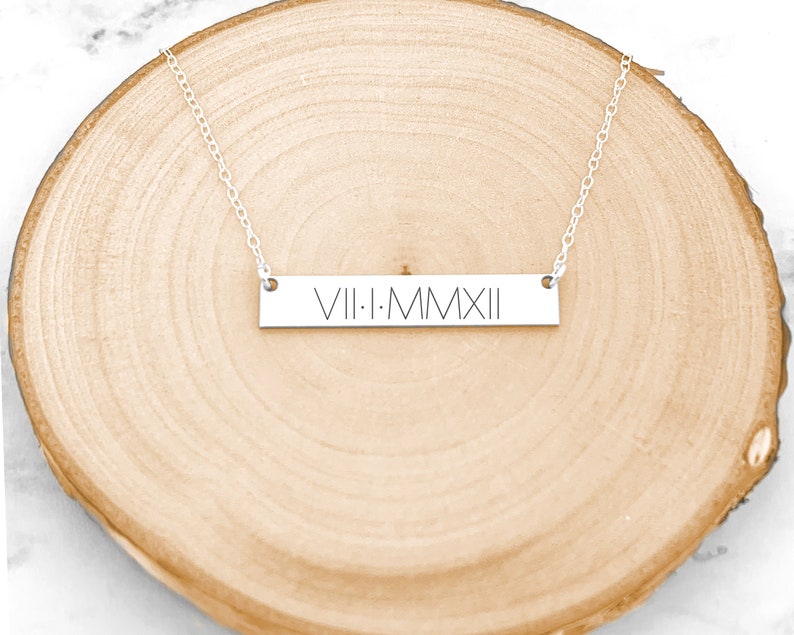 Roman Numeral Necklace, Roman Numeral Bar, Date Bar Necklace, Date ...