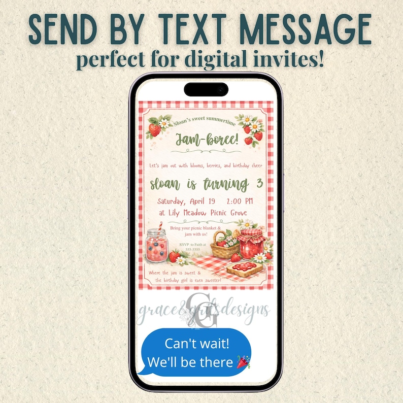 Strawberry Birthday Invitation, Berry Sweet Picnic Party Invite, Jam ...