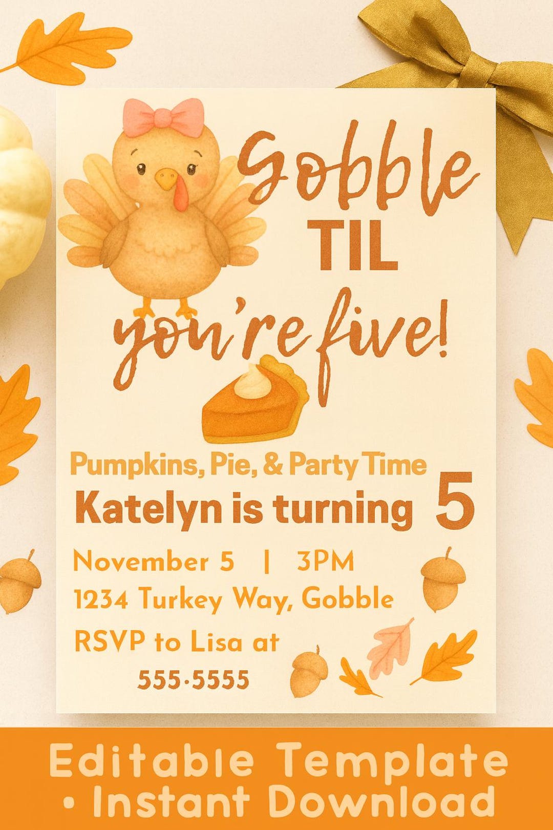 Thanksgiving Birthday Invitation: Watercolor Turkey, Editable Canva ...