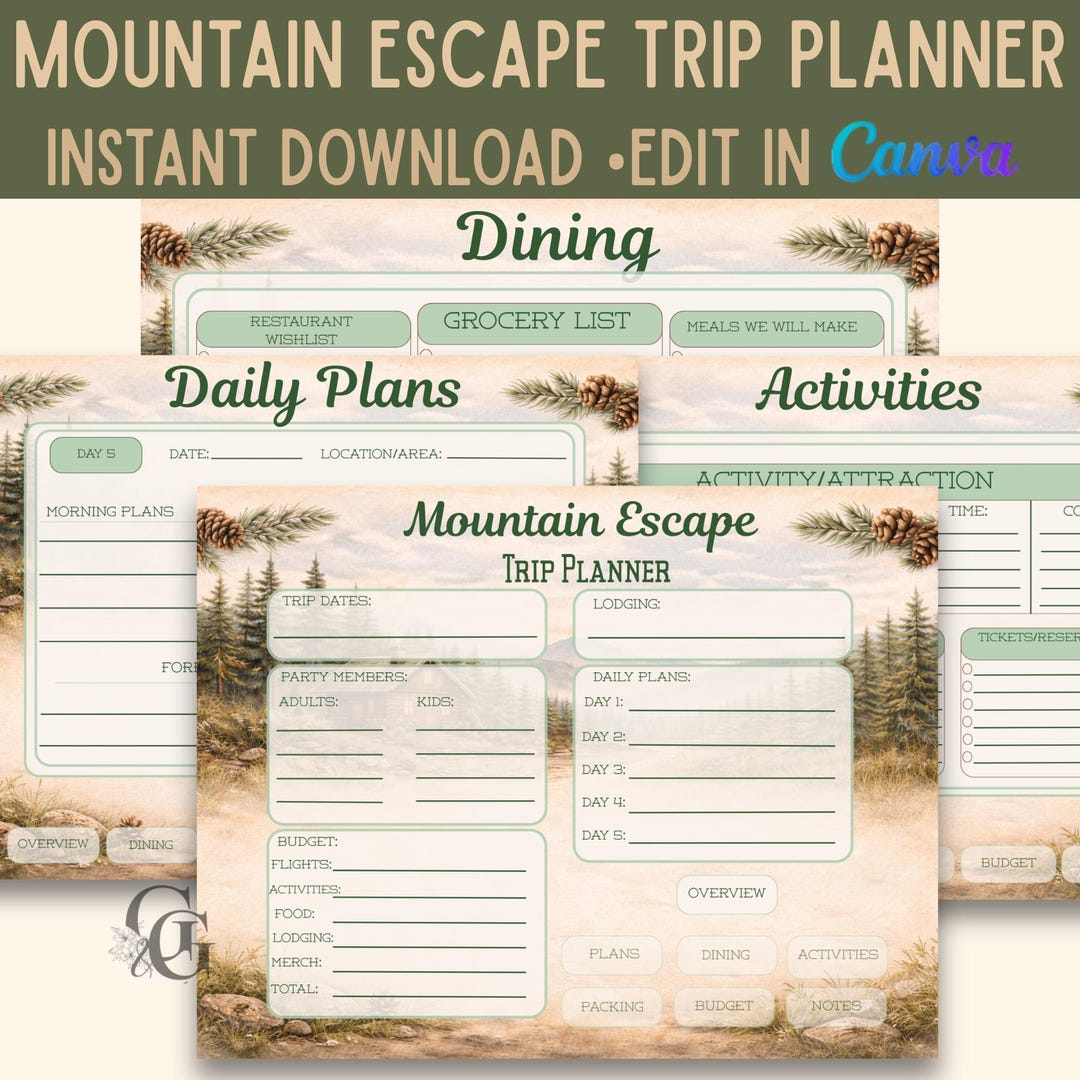 Mountain Trip Planner | Cabin Vacation, Gatlinburg Getaway (editable ...