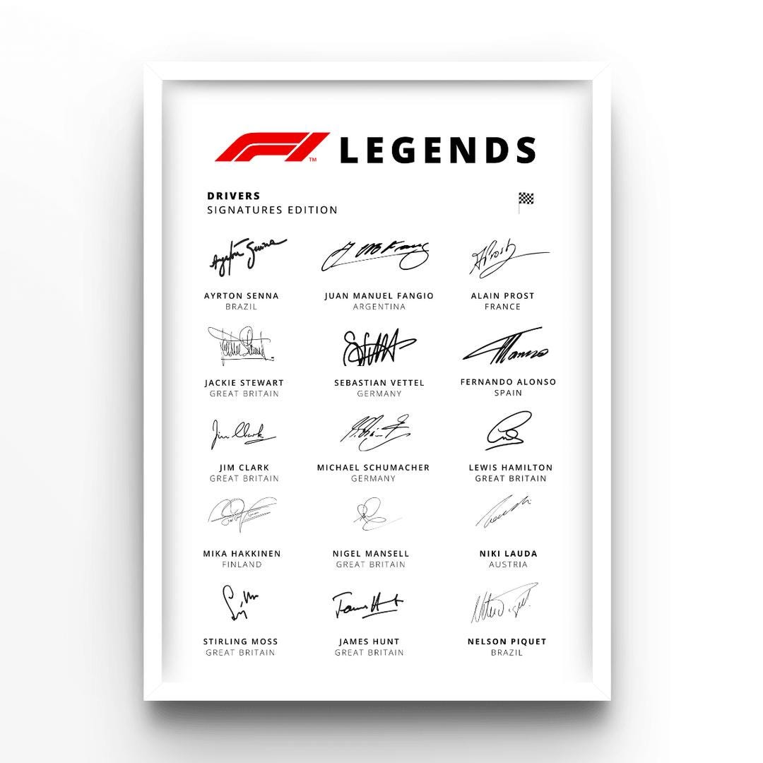 Retro Racing Legends Signatures Art Print – Vintage Motorsport Wall Art ...