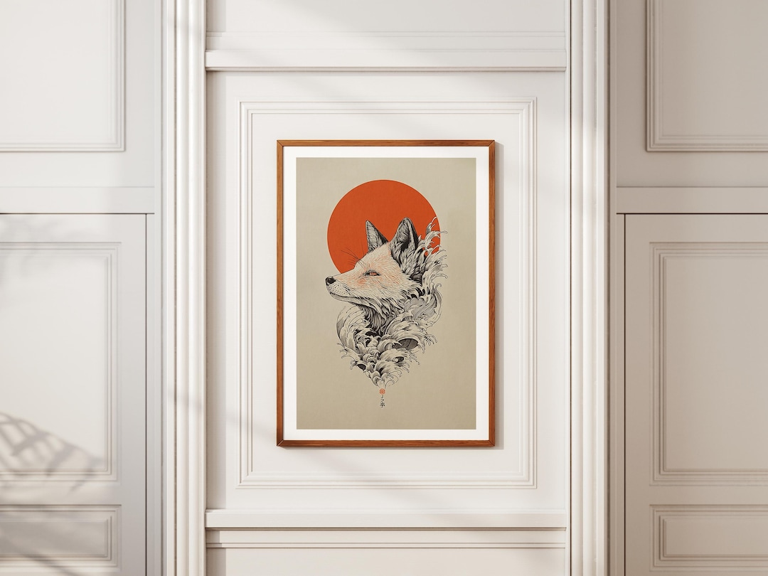 Kitsune Fox , Japandi Printabl Wall Art - Etsy UK