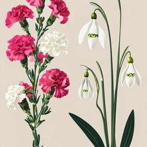 January Birth Flowers PNG | Carnation & Snowdrop Art (digital Download ...