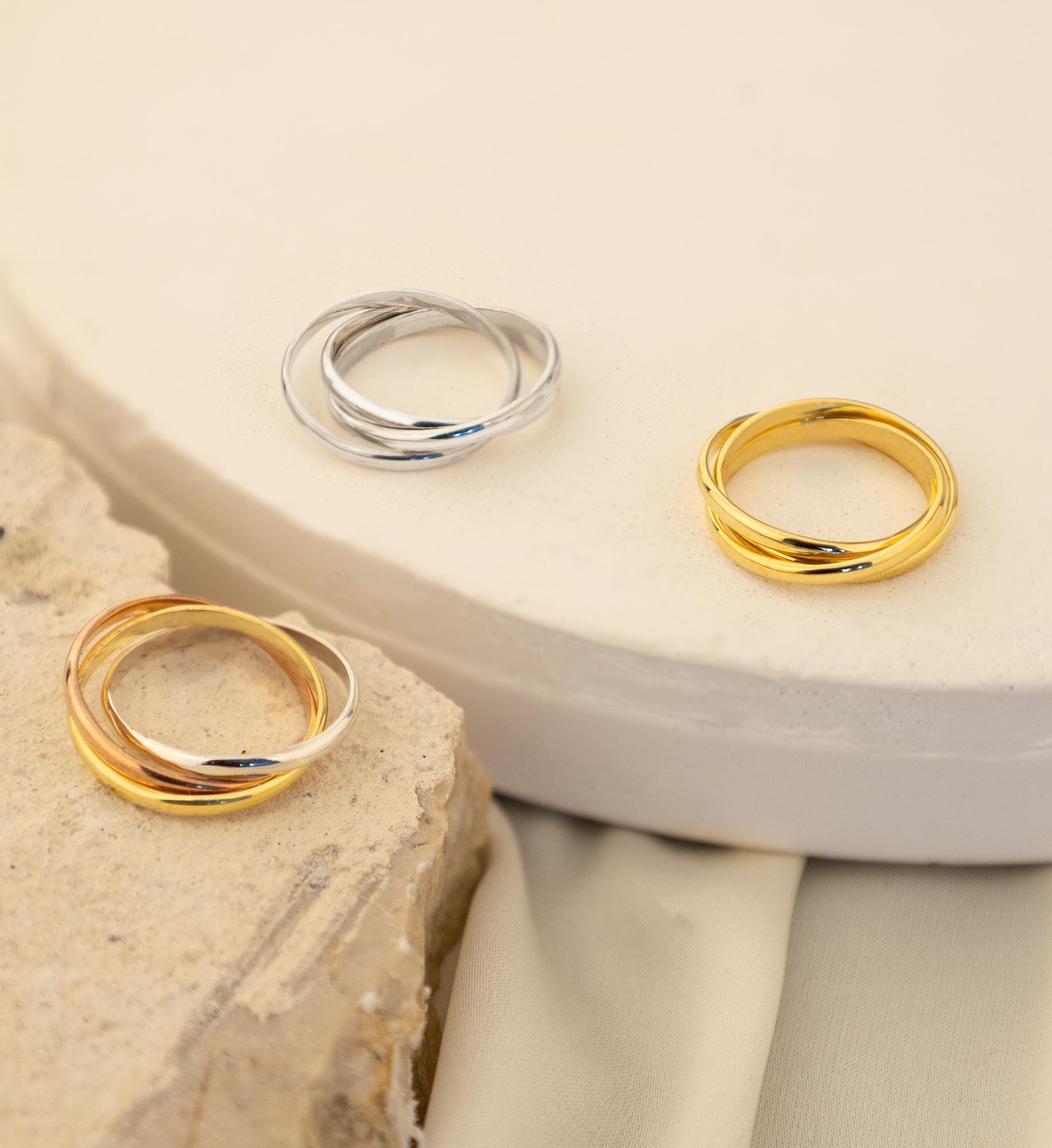 Triple Interlocked Mixed Band Fidget Rings | Russian Wedding Band Ring ...
