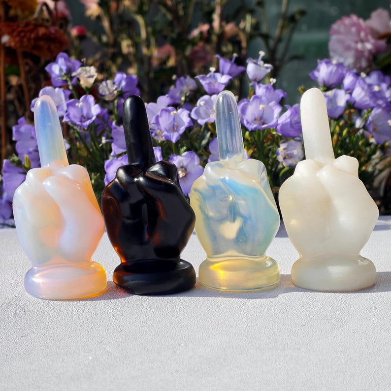 Hand Carved Crystal Middle Finger Figurine, Choose Your Stone, Altar ...
