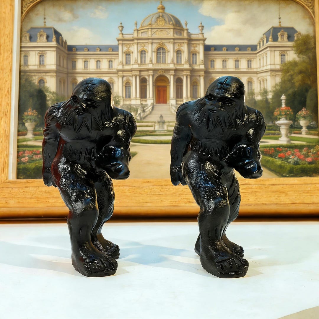 Hand Carved Obsidian Wild Man, Gothic Primitive Sculpture, Protection ...