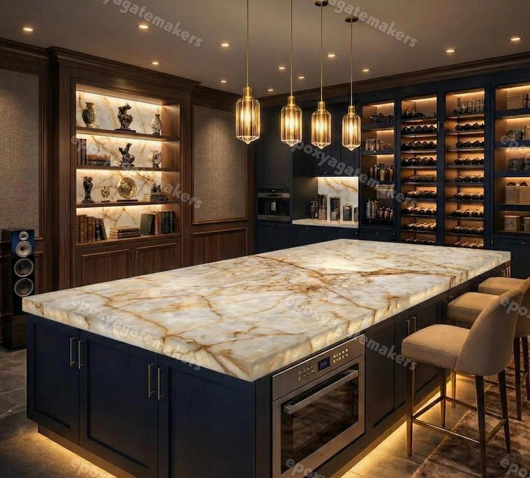Backlit Cristallo Quartzite Kitchen Island Top – Translucent White ...