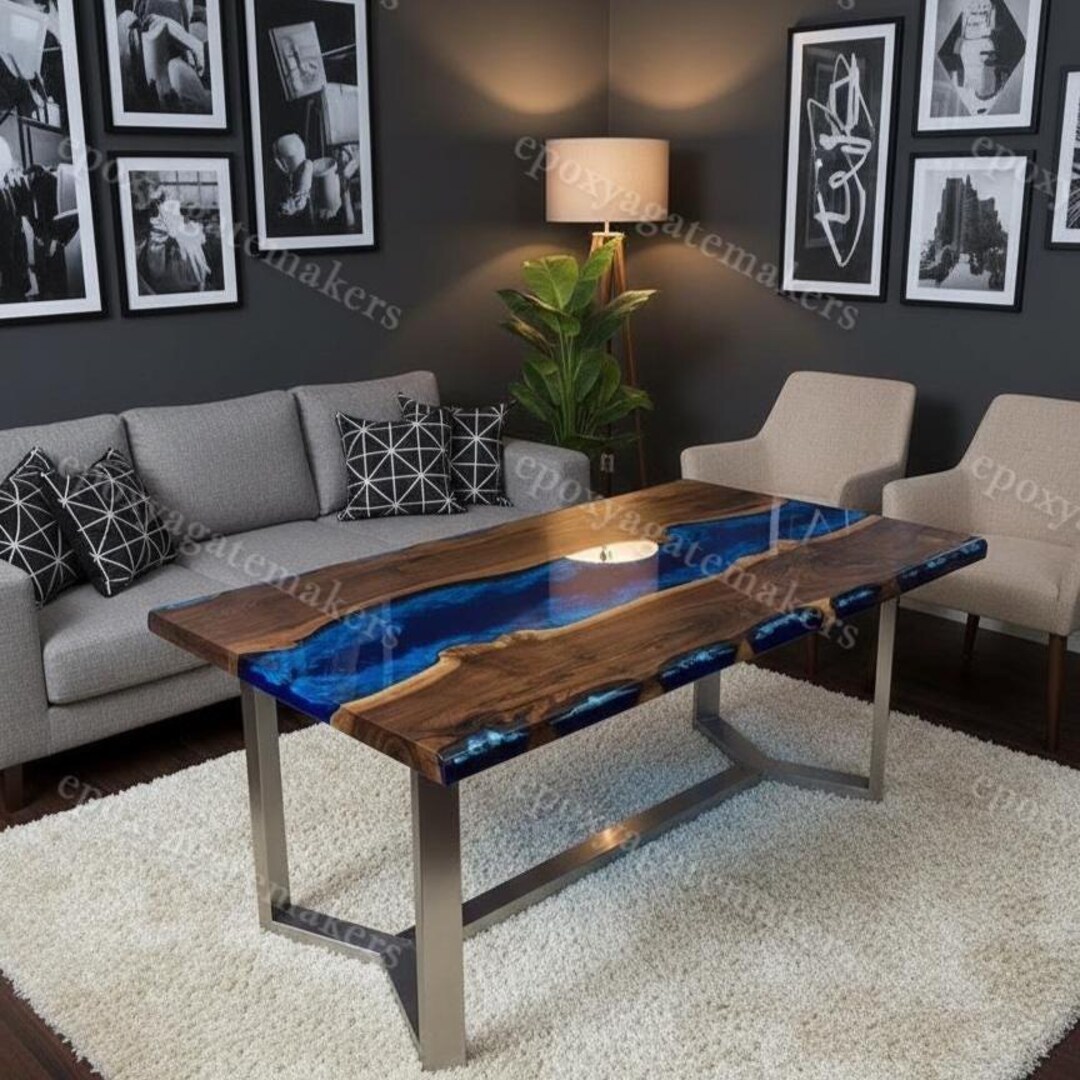 Handmade Live Edge Walnut River Coffee Table - Deep Blue Epoxy Resin - Etsy