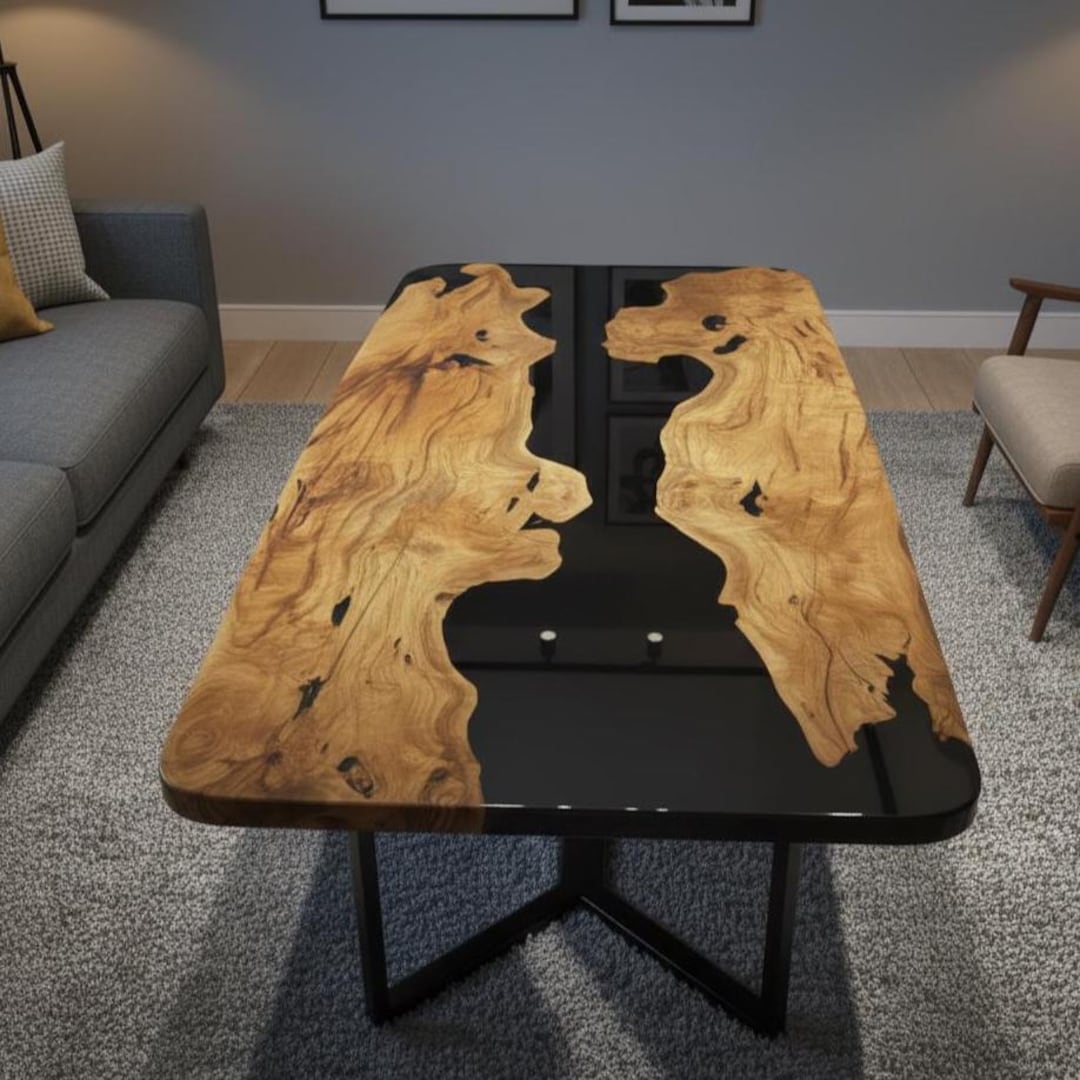 Handmade Live Edge Acacia Wood River Table – Custom Epoxy Resin - Etsy