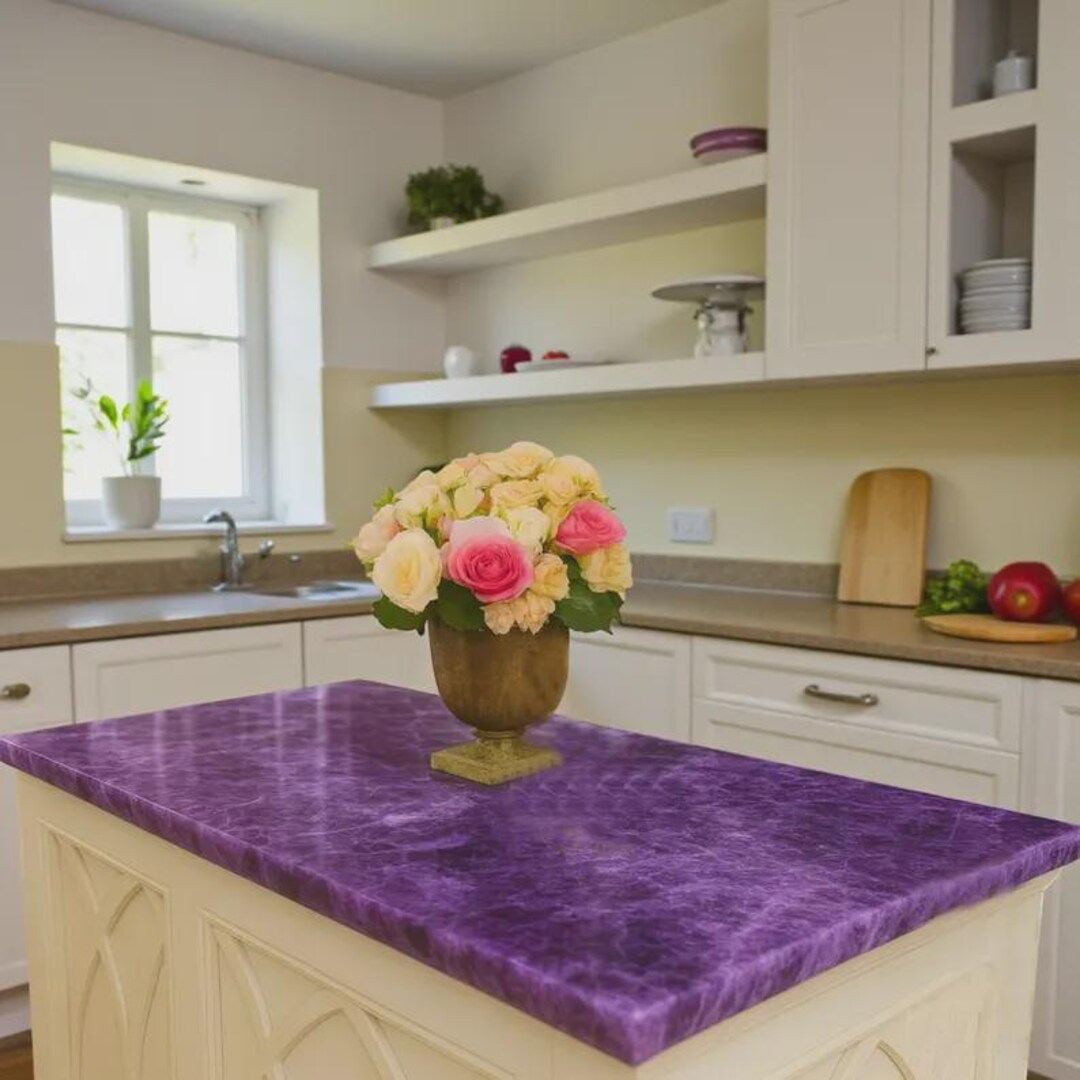 Amethyst Stone Countertop | Custom Purple Gemstone Kitchen Island Slab ...