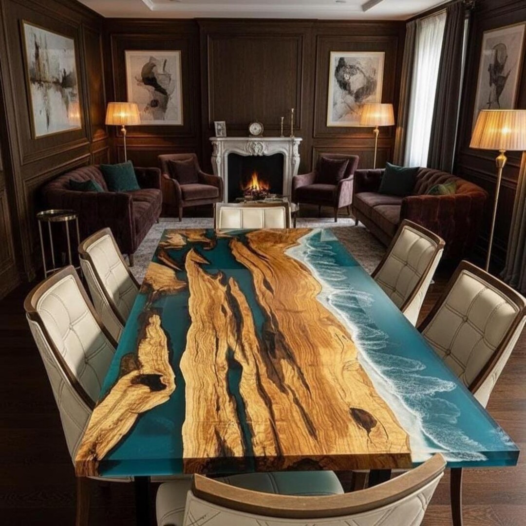 Handmade Blue Epoxy River Walnut Table Top | Live Edge Dining Table - Etsy