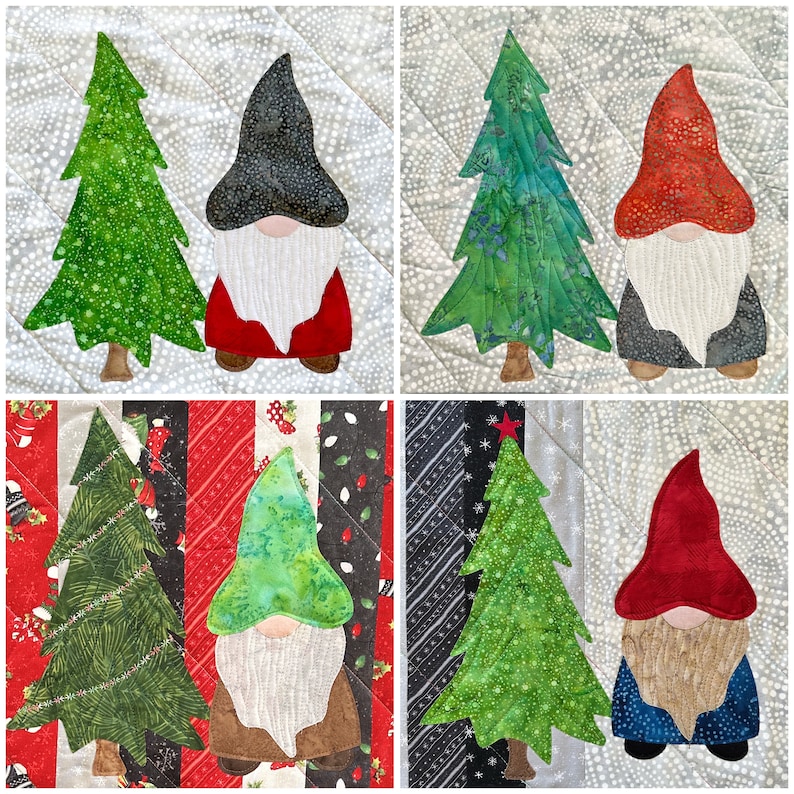 Gnome & Pine Tree Appliqué Pattern to Add to Your Quilted Fabric Table ...