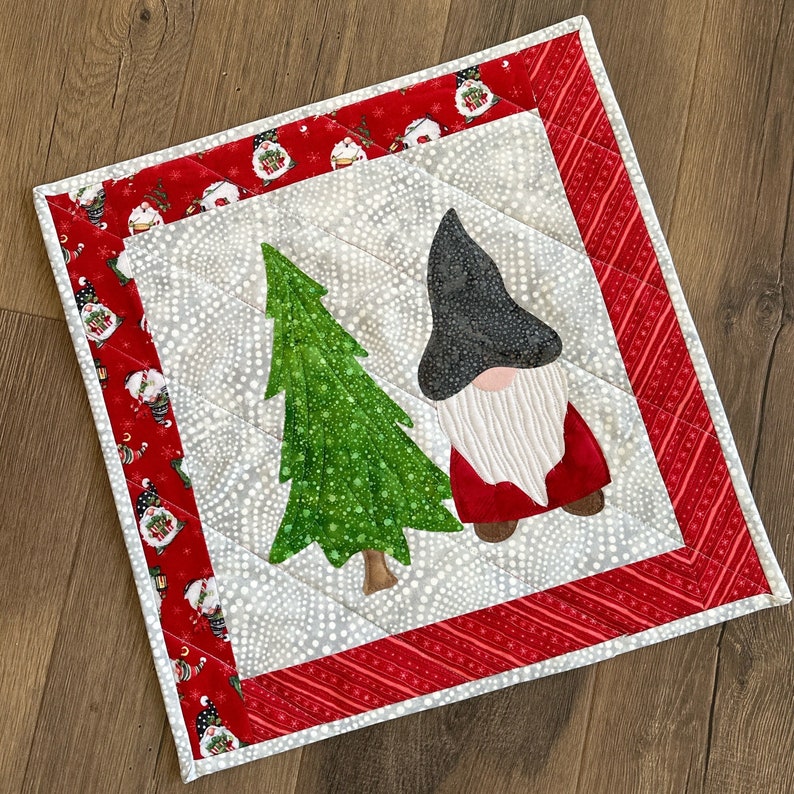 Gnome & Pine Tree Appliqué Pattern to Add to Your Quilted Fabric Table ...