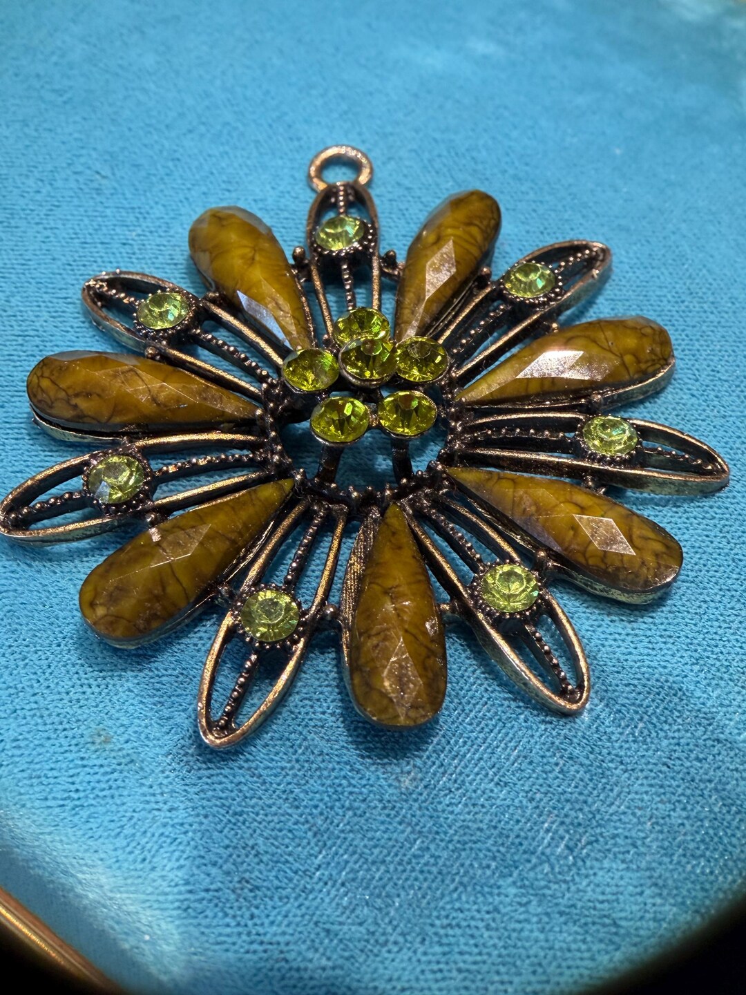 Vintage Moss Green Crystal Starburst Pendant - Etsy