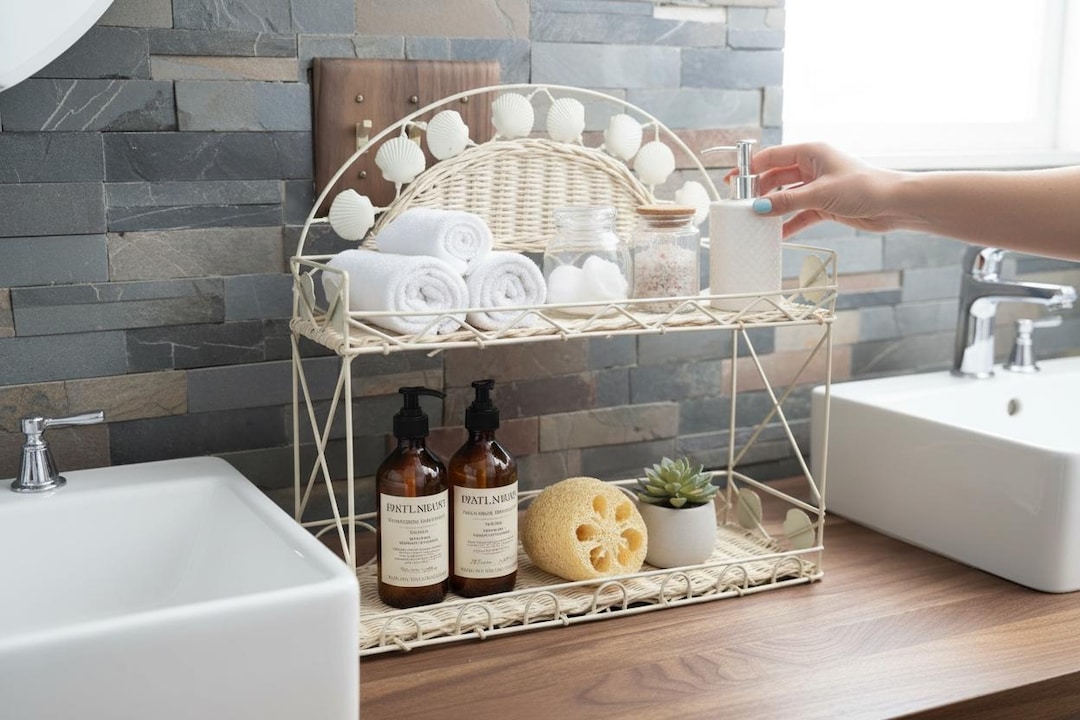 Vintage Wicker and Wire Clam Shelf - Etsy
