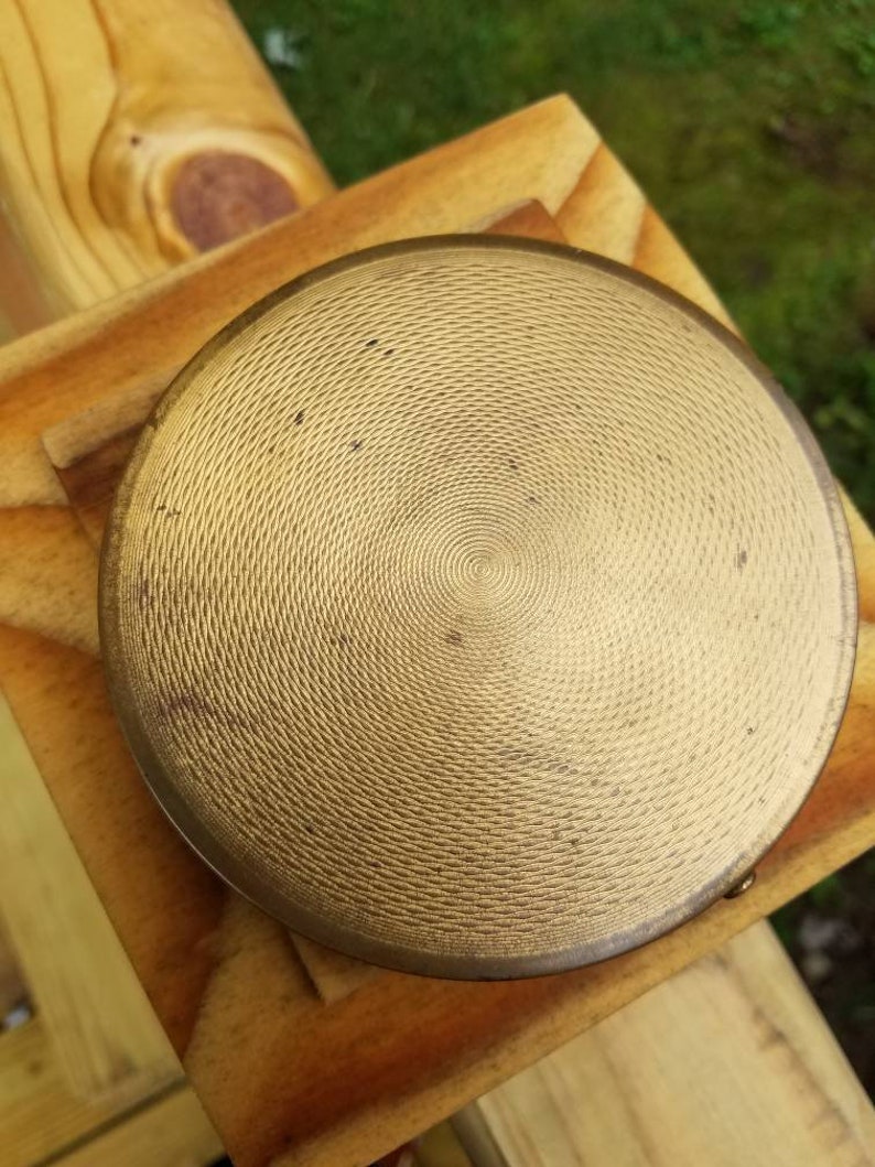 Vintage Brass Powder Compact Fifth Rex Avenue Large Round Mirrored - Etsy