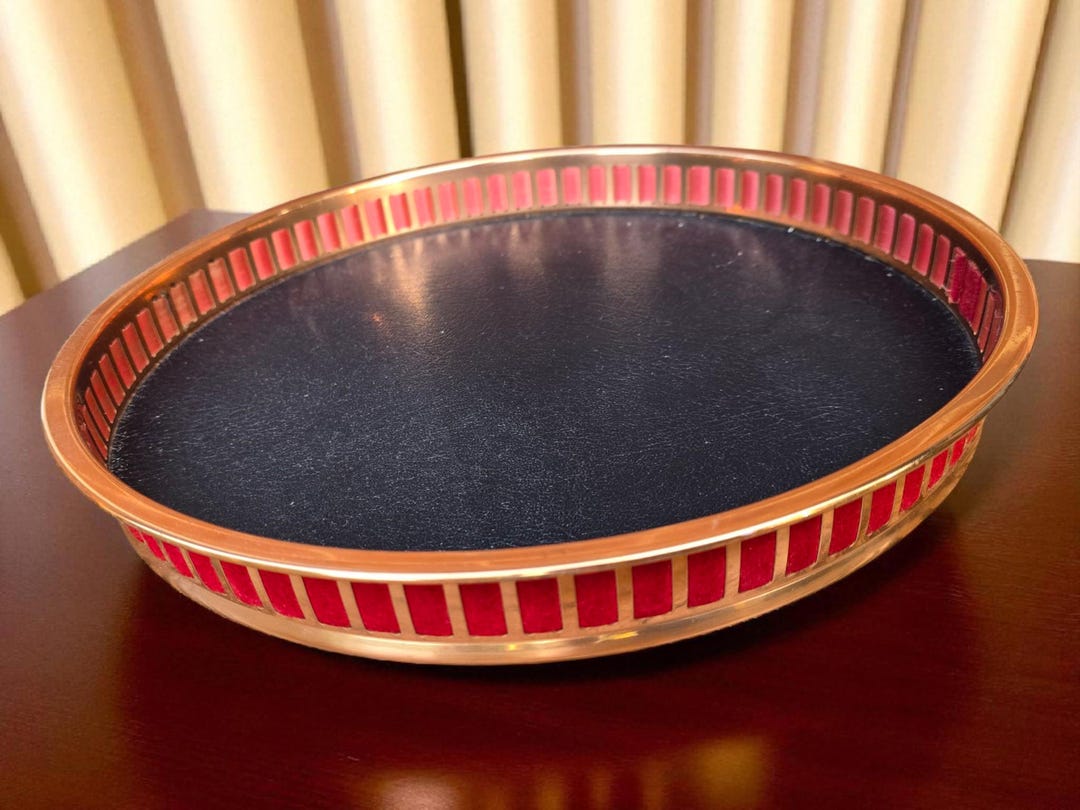 Vintage Coppercraft Guild Bar Serving Tray Leather and Copper - Etsy