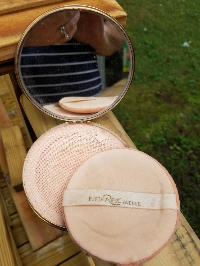 Vintage Brass Powder Compact Fifth Rex Avenue Large Round Mirrored - Etsy