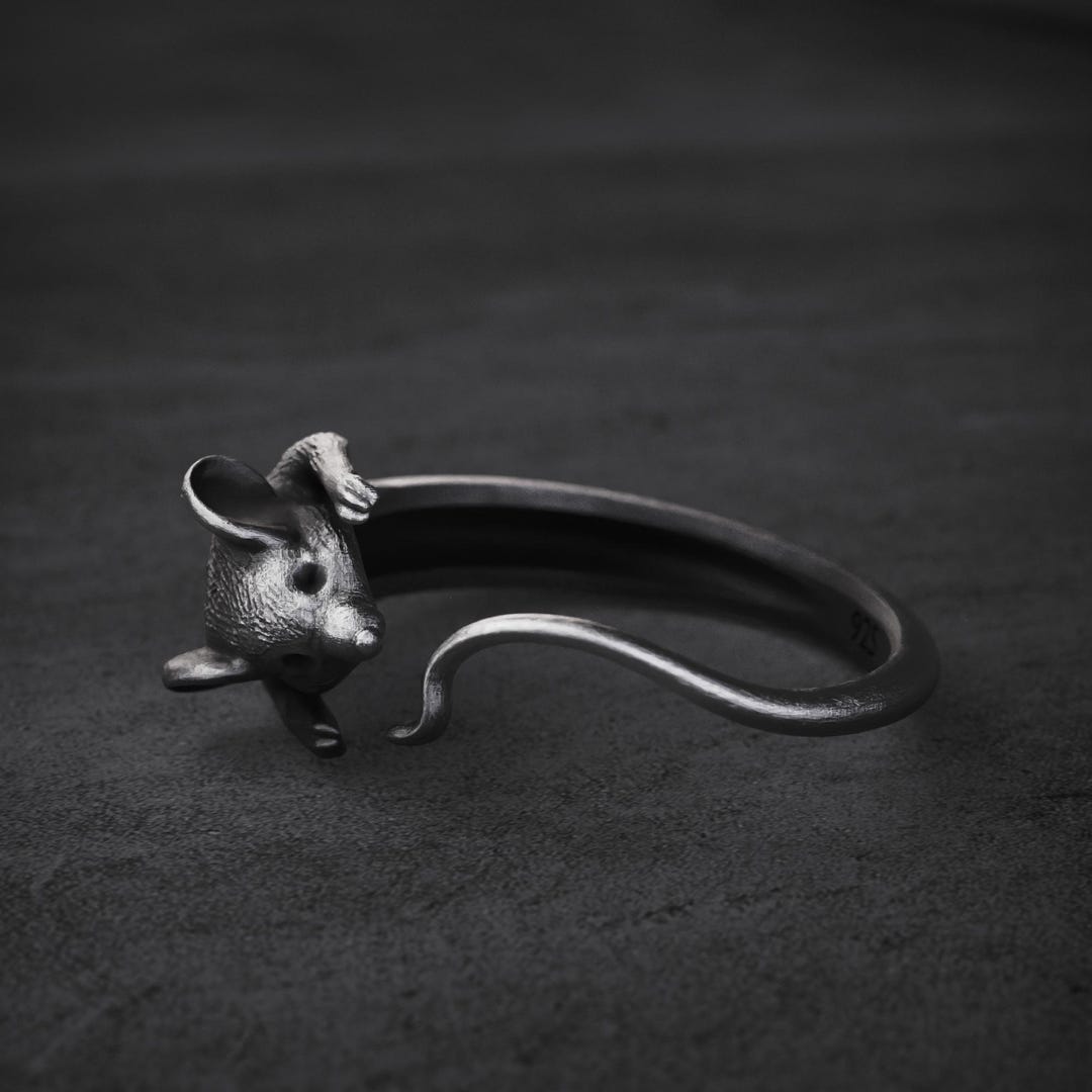Handmade Sterling Silver Mouse Ring, Adjustable Animal Jewelry - Etsy