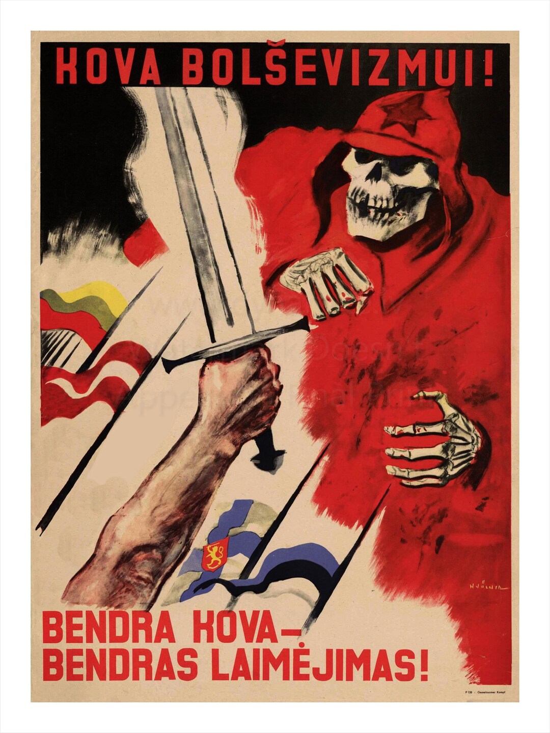 Vintage WW2 Propaganda Lithuania Poster or Rolled Canvas Print WE WILL ...
