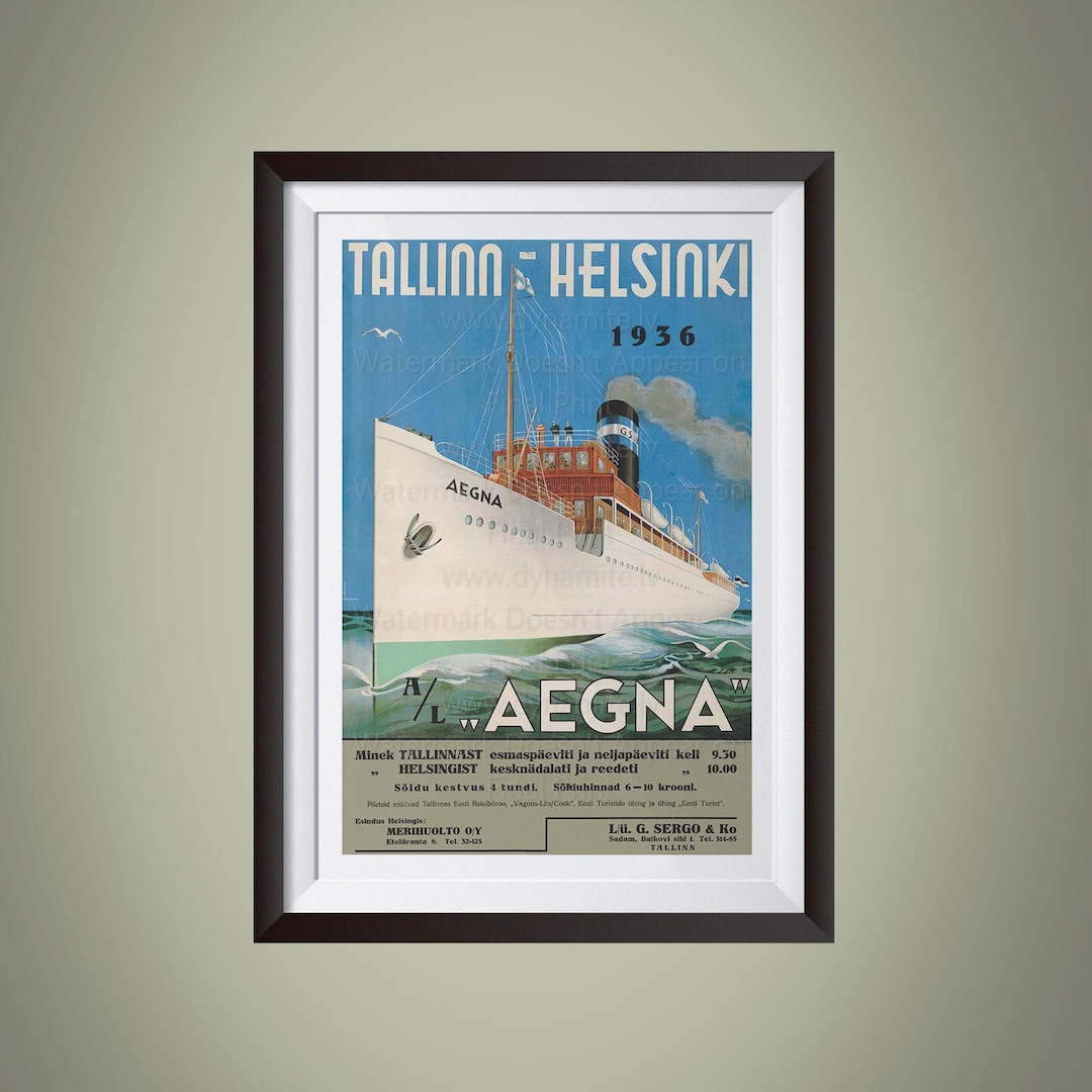 Vintage Finland Travel Poster Print "tallinn - Helsinki by Ferry Aegna ...