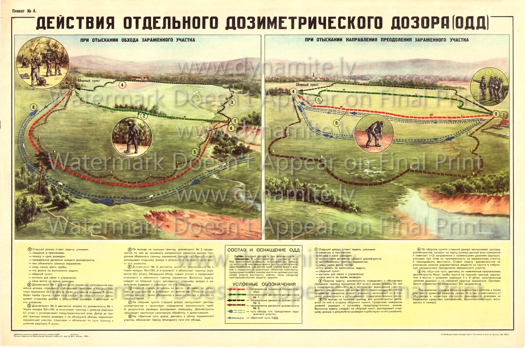 Soviet Civil Defense Educational Poster Reconnaissance With Dosimeter ...
