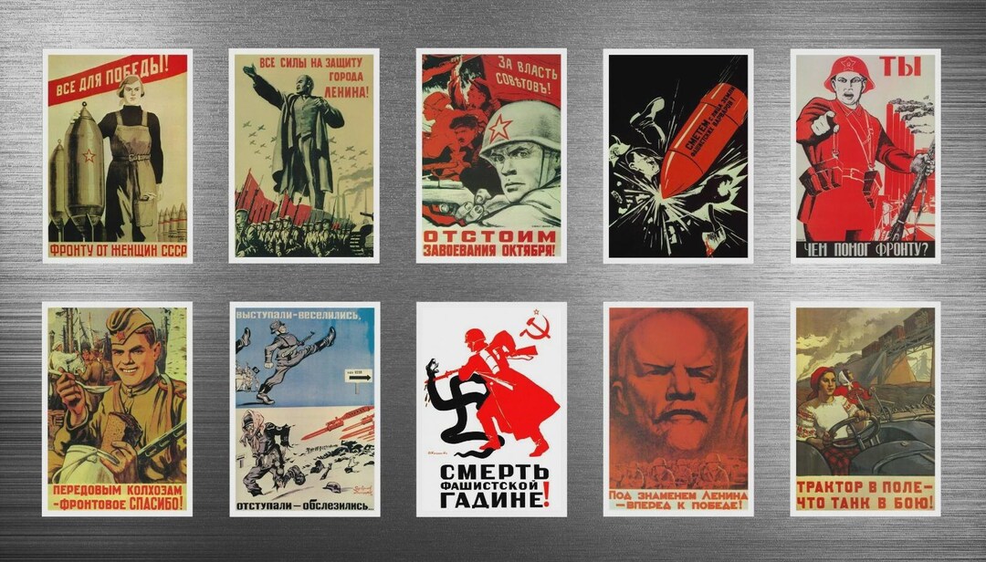 10 Soviet Russian GREAT PATRIOTIC WAR Propaganda Mini Posters Fridge ...