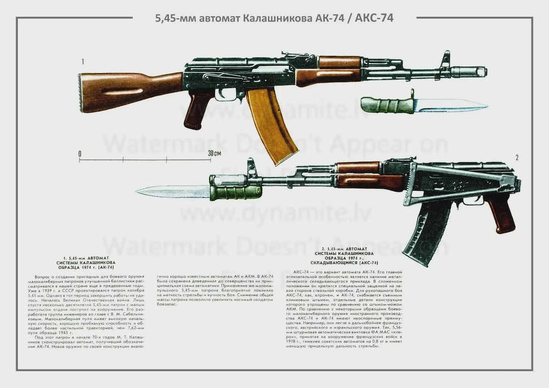 Soviet Russian Military Weapon Poster KALASHNIKOV Automatic Rifle AK-74 ...