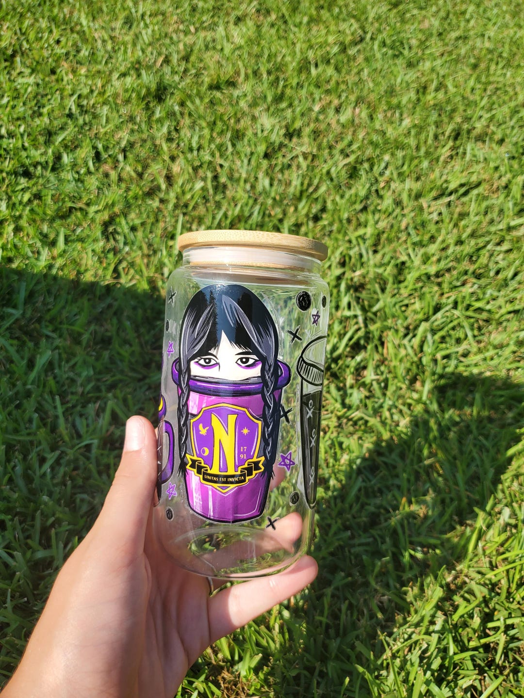 Wednesday Adams Glass Cup | 16oz Beer Can Glass With Lid and Glass ...