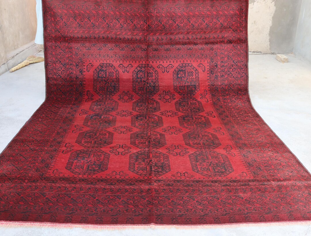 Vintage Afghan Red Wool Rug: 7x9 Turkmen Elephant Foot Design - Etsy
