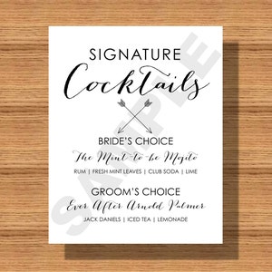 Custom Designed Wedding Signature Cocktails Sign Wedding Bar Sign - Etsy