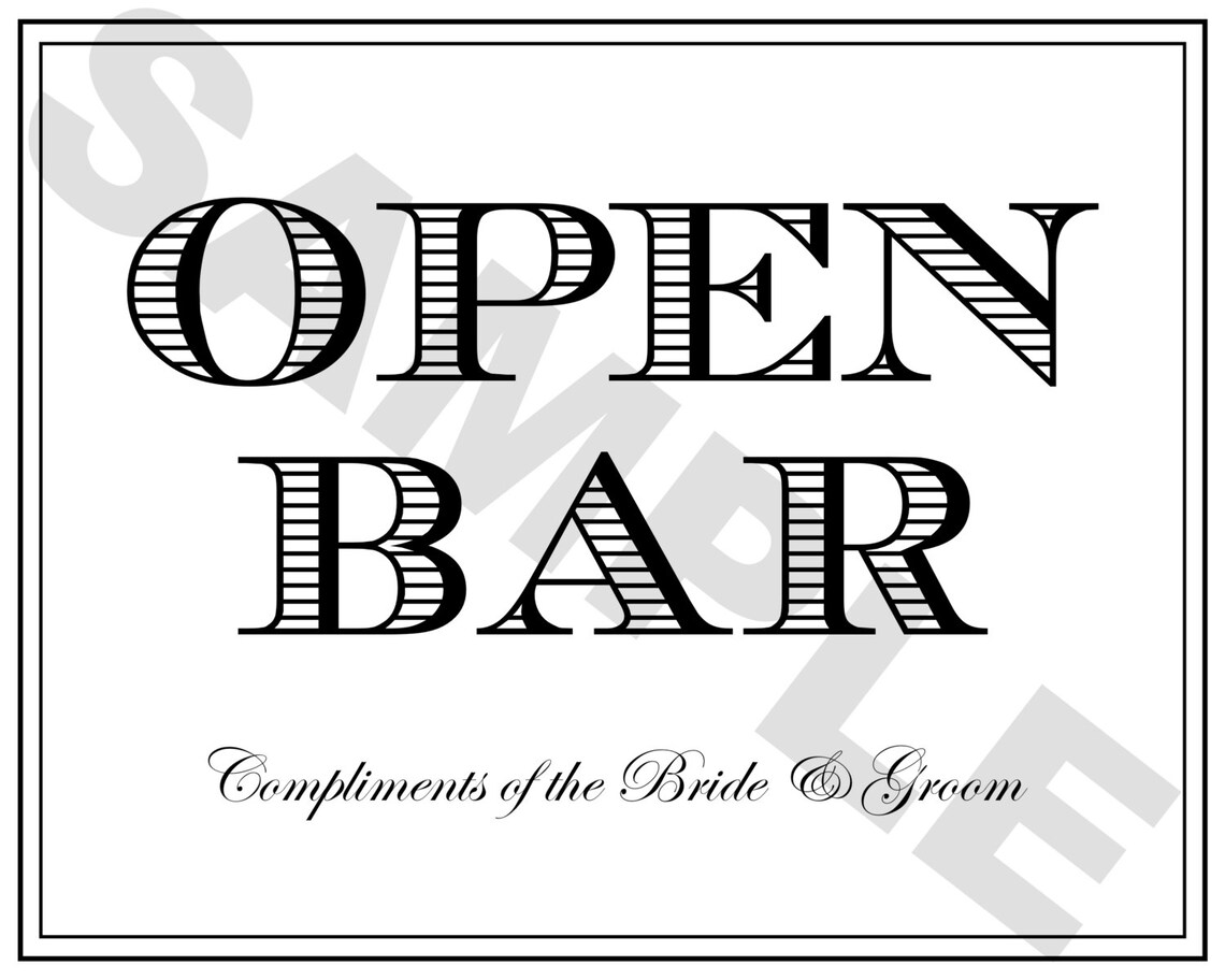 Wedding Open Bar Sign Printable Open Bar Sign Open Bar Sign | Etsy