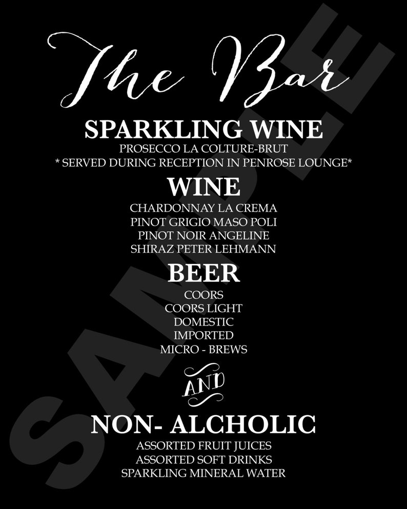 Printable Wedding Reception Bar Menu Sign - Etsy