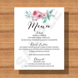 Wedding Dinner Menu Floral Wedding Menu Printable Wedding - Etsy