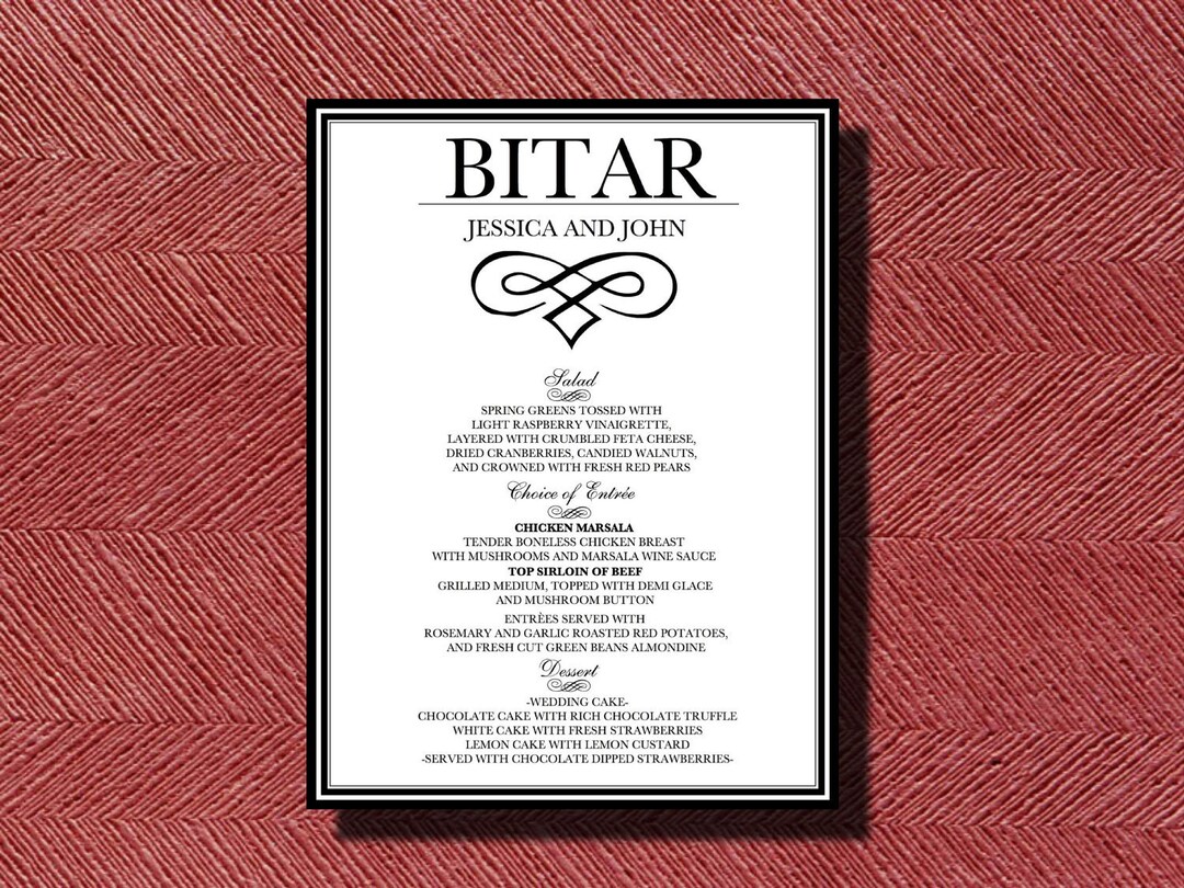 Wedding Reception Dinner Menu DIY Print Ready - Etsy